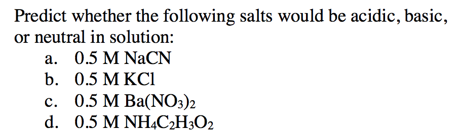 Solved Predict whether the following salts would be acidic, | Chegg.com