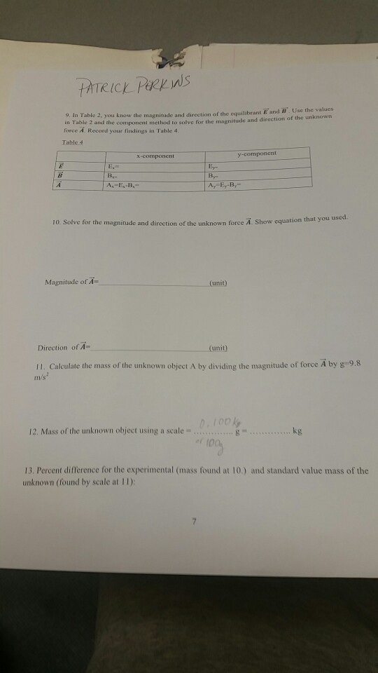 Name: ATRiCIL PEpILINS Force Table Lab Report | Chegg.com