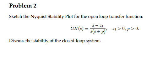 Solved Sketch the Nyquist Stability Plot for the open loop | Chegg.com