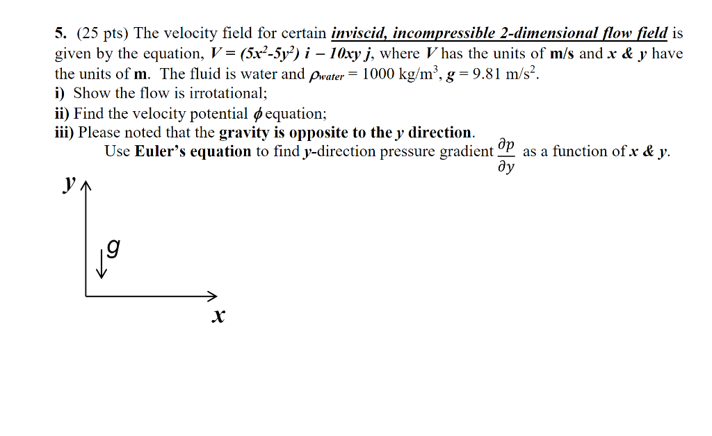 Solved 5. (25 pts) The velocity field for certain inviscid, | Chegg.com