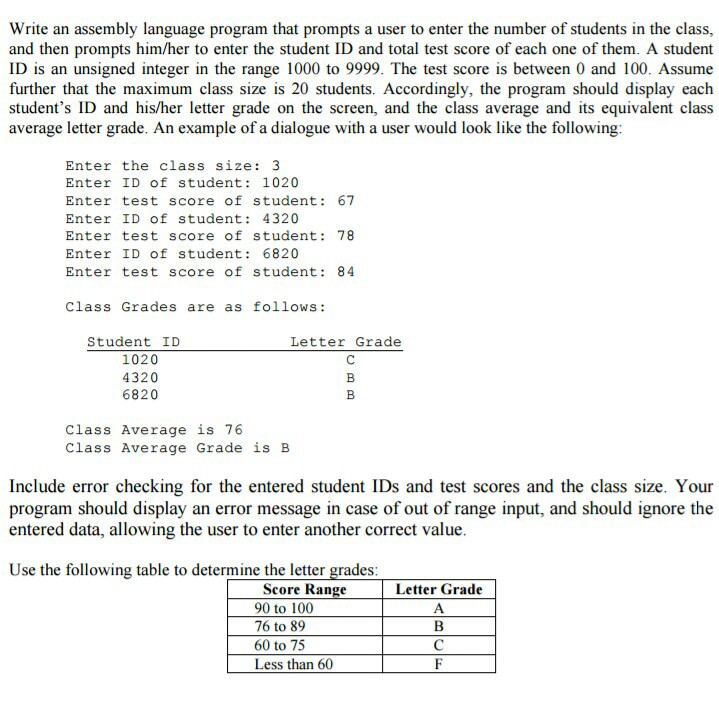 Solved Write An Assembly Language Program That Prompts A
