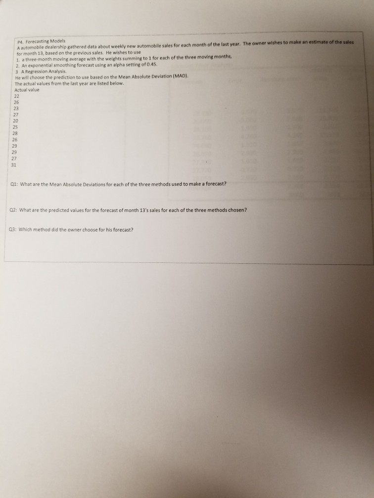 Solved P4 Forecasting Models Wishes To Make An Estimate Of