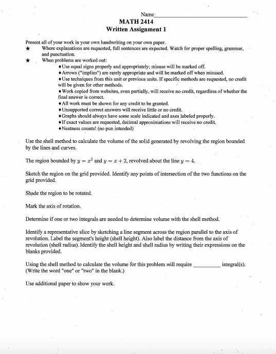 Solved Name MATH 2414 Written Assignment 1 Present all of | Chegg.com
