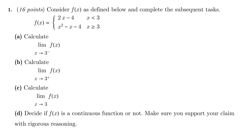 Solved Consider f(x) as defined below and complete the | Chegg.com