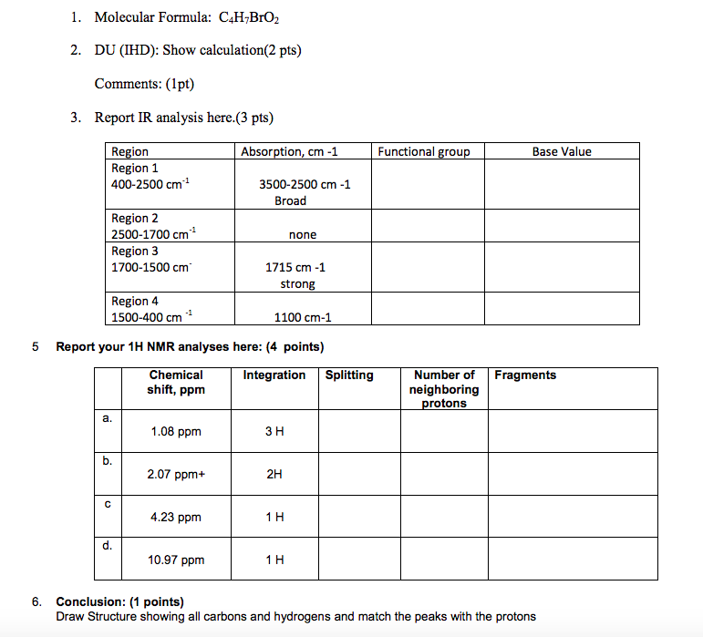 Solved 1. Molecular Formula: C4H7BrO2 DU (IHD): Show | Chegg.com