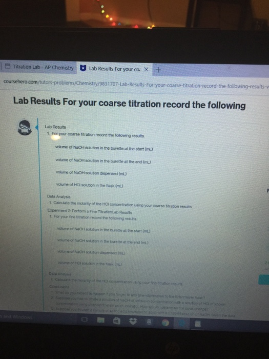 Solved B Titration Lab AP Chemistry lab Results For your coa | Chegg.com