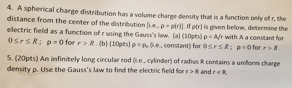 Solved A Spherical Charge distribution has a volume charge | Chegg.com