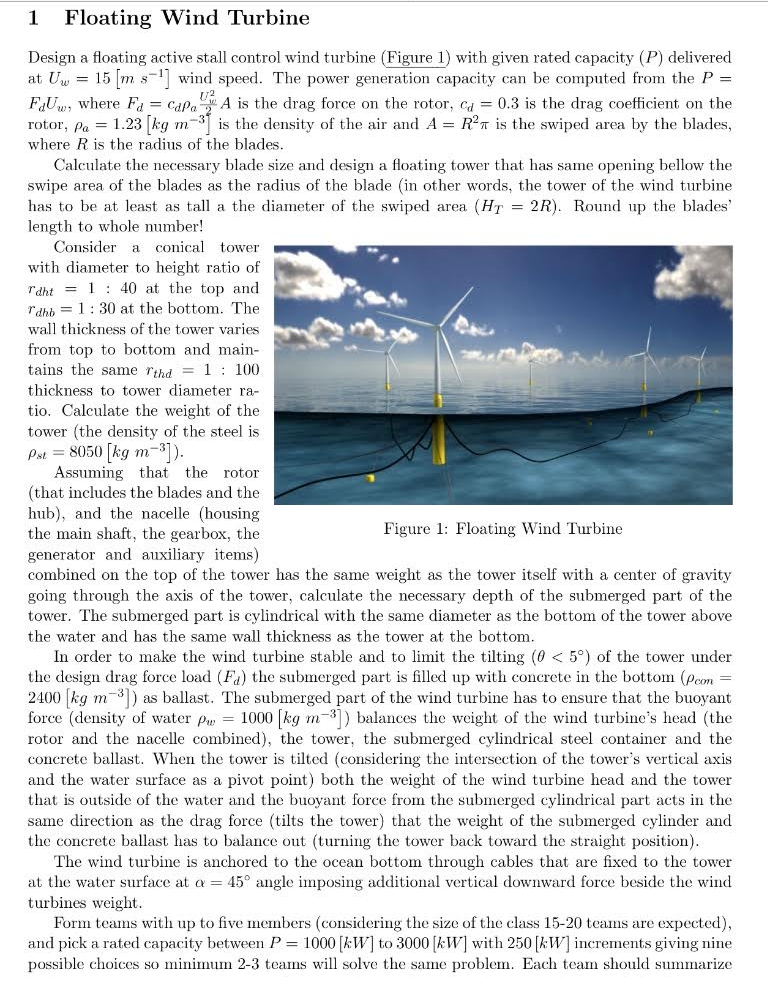 Solved Design a floating active stall control wind turbine | Chegg.com