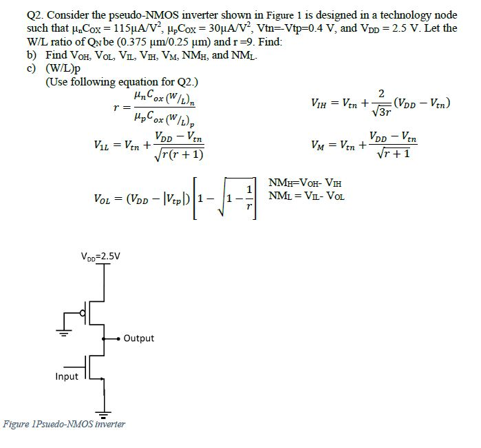 Solved Q2. Consider the pseudo-NMOS inverter shown in Figure | Chegg.com