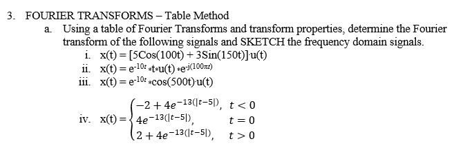 Solved 3. FOURIER TRANSFORMS- Table Method Using a table of | Chegg.com