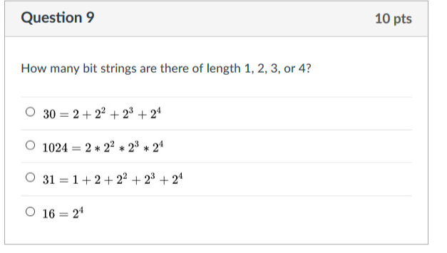 Solved uestion 9 10 pts How many bit strings are there of | Chegg.com