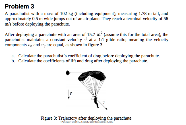 Problem 3 A parachutist with a mass of 102 kg | Chegg.com