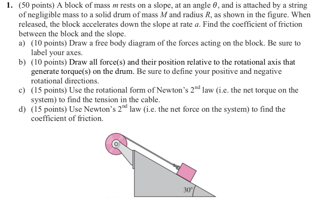 Solved 1. (50 points) A block of mass m rests on a slope, at | Chegg.com