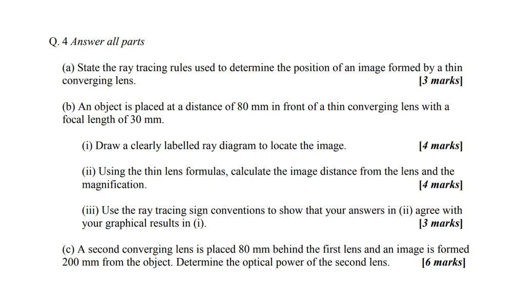 Solved Q.4 Answer all parts (a) State the ray tracing rules | Chegg.com