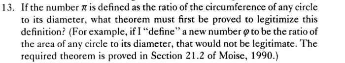 Solved 13. If the number pi is defined as the ratio of the | Chegg.com