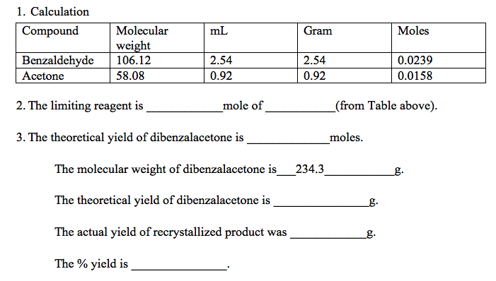 Solved Calculation The limiting reagent is __ mole of __ | Chegg.com