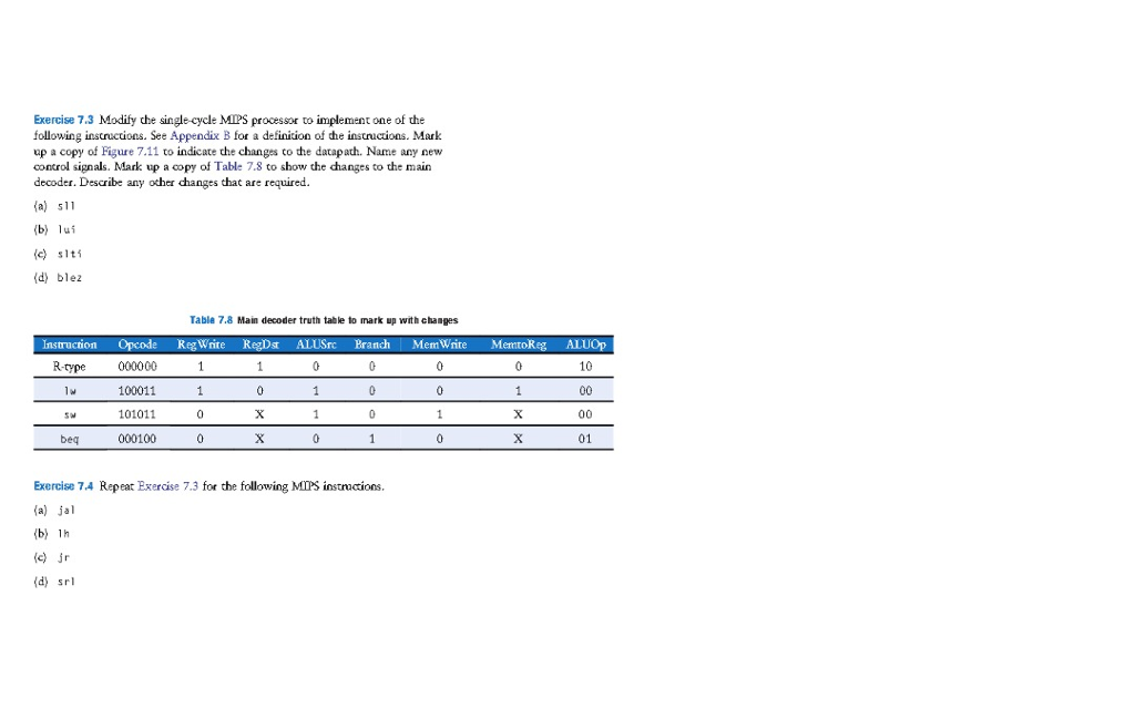 Solved Modify The Single Cycle Mips Processor To Implement