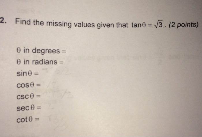 Solved Find the missing values given that = theta in | Chegg.com