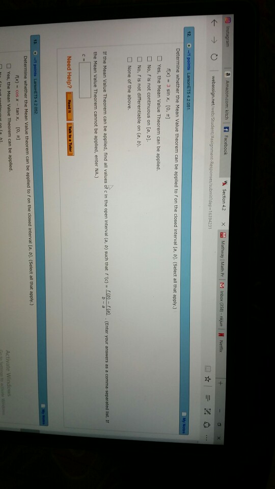 Solved Determine whether the Mean Value theorem can be | Chegg.com