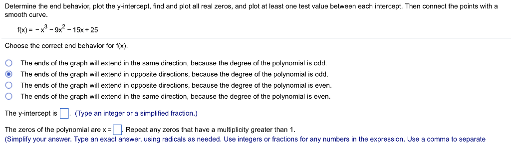 Solved Determine the end behavior, plot the y-intercept, | Chegg.com