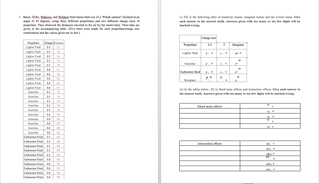 (i) Fill in the following table of treatment means, | Chegg.com