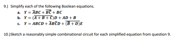 Solved 9.) Simplify each of the following Boolean equations | Chegg.com