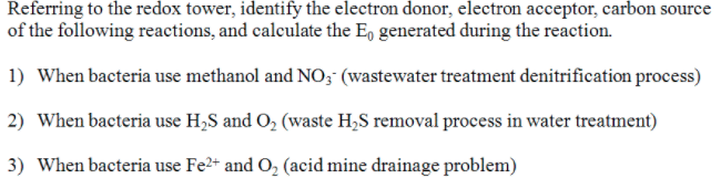 Solved Referring to the redox tower, identify the electron | Chegg.com