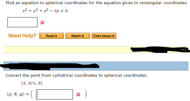 Solved convert from rectangular to spherical coordinates. | Chegg.com