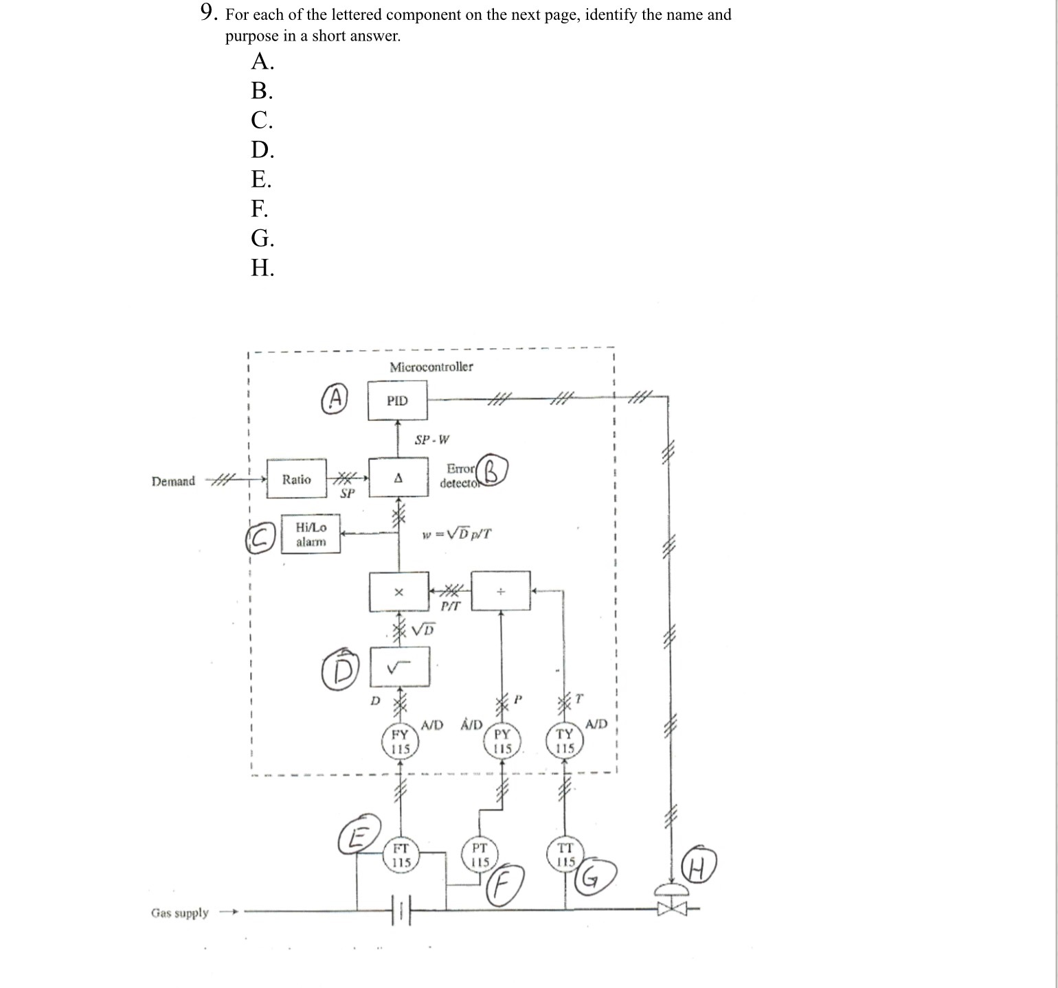 For each of the lettered component on the next page, | Chegg.com
