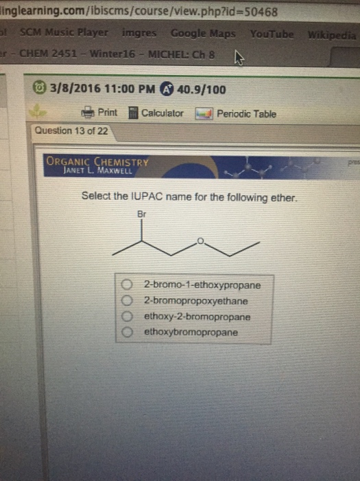 Solved Select the IUPAC name for the following ether. | Chegg.com