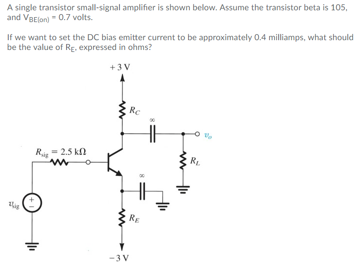 Solved A single transistor small-signal amplifier is shown | Chegg.com