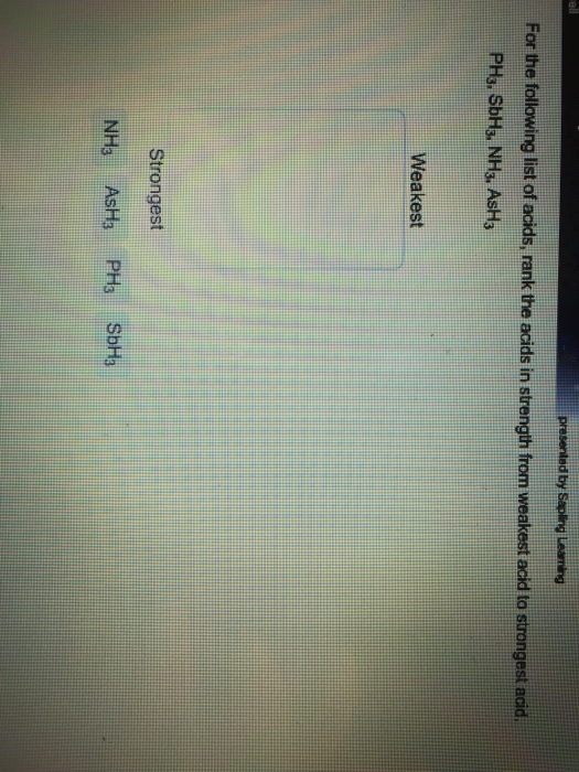 Solved For the following list of acids, rank the acids in | Chegg.com
