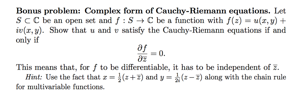 Solved Bonus problem: Complex form of Cauchy-Riemann | Chegg.com