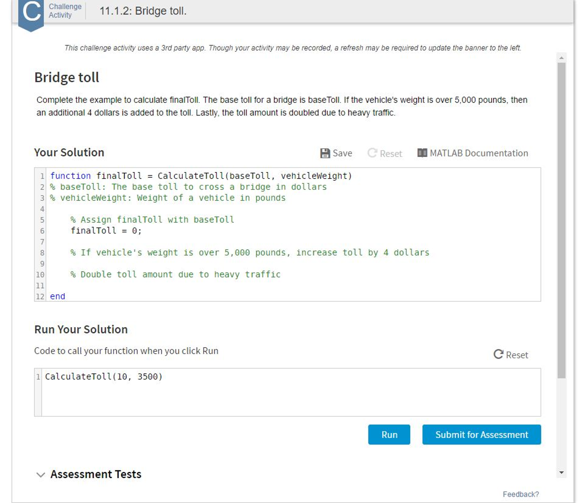 Solved Bridge toll Complete the example to calculate | Chegg.com