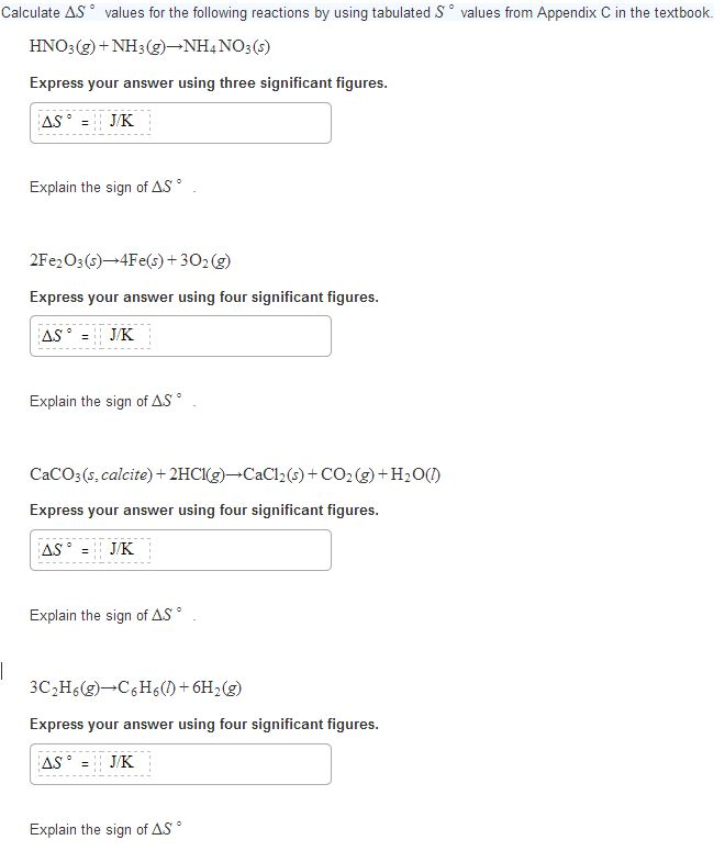 Solved Calculate DeltaS degree values for the following | Chegg.com