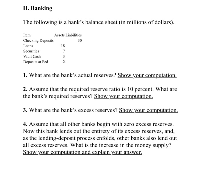 Solved The following is a bank's balance sheet (in millions | Chegg.com