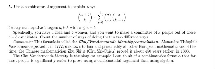 Solved Use A Combinatorial Argument To Explain Why A B 4304