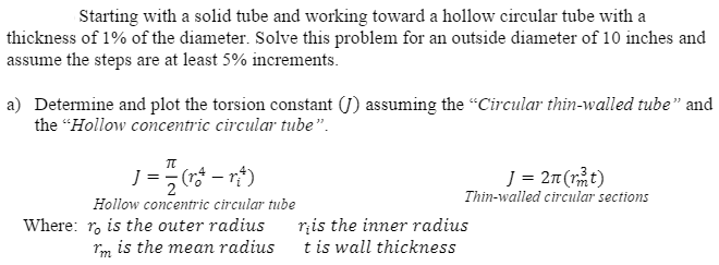 Determine and plot the torsion constant (J)assuming | Chegg.com