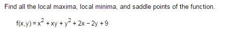 Solved: Find All The Local Maxima, Local Minima, And Saddl... | Chegg.com