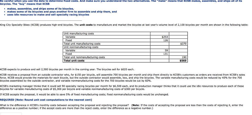 Solved King City Specialty Bikes (KCSB) produces high-end | Chegg.com