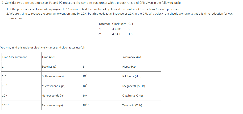 Solved 3. Consider two different processors P1 and P2 | Chegg.com