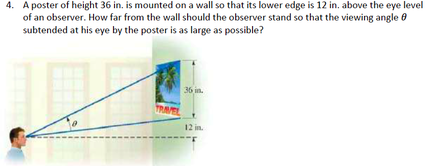 Solved A poster of height 36 in. is mounted on a wall so | Chegg.com