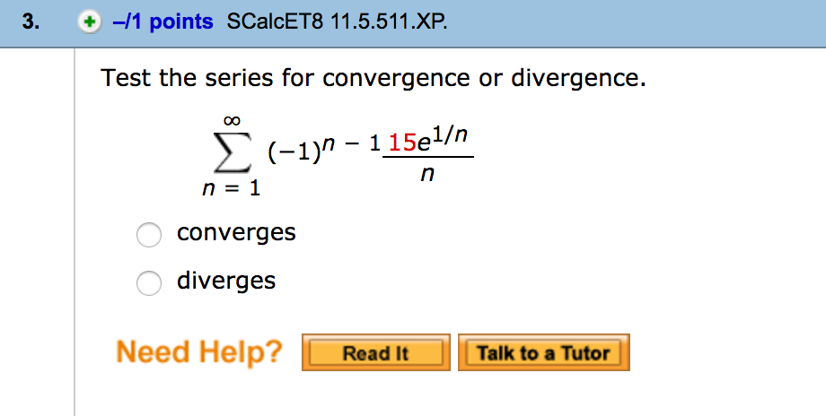Solved Test the series for convergence or divergence | Chegg.com