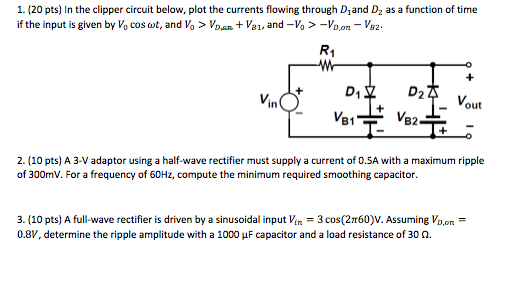 Solved 1. In the clipper circuit below, plot the currents | Chegg.com
