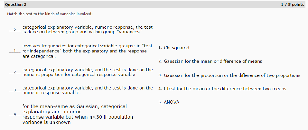 Solved Match The Test To The Kinds Of Variables Involved