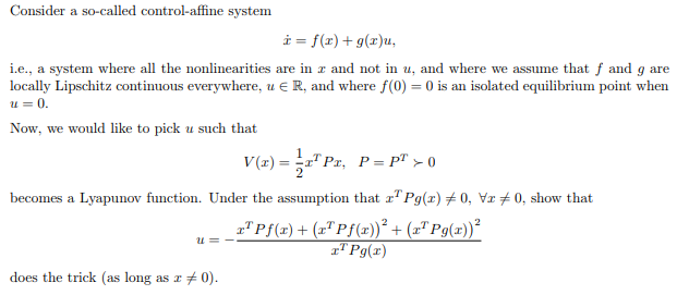 Consider a so-called control-affine system = f(z) + | Chegg.com