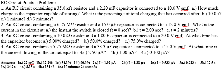 Solved RC Circuit Practice Problems An RC circuit | Chegg.com
