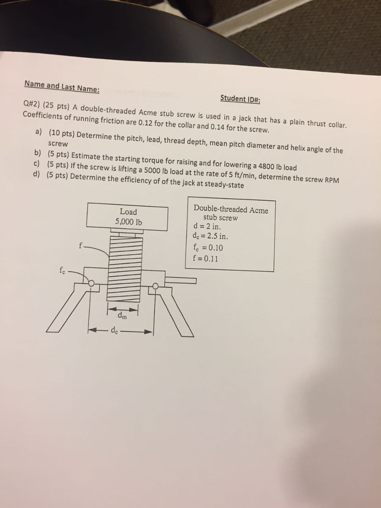 Solved A double-threaded Acme stub screw is used in a jack | Chegg.com