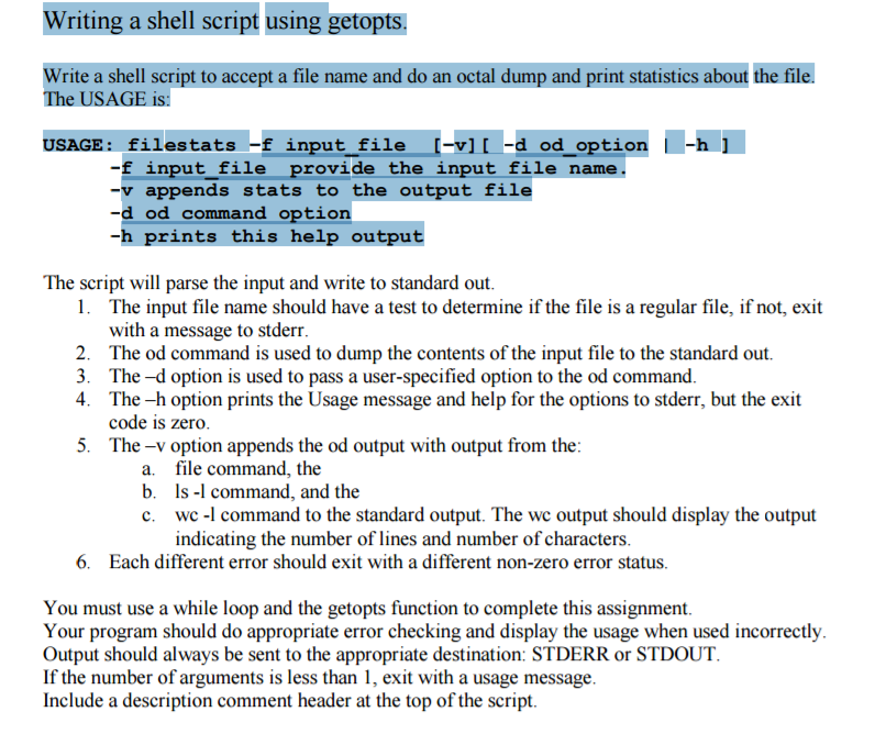 Writing A Shell Script Using Getopts Write A Shell Chegg