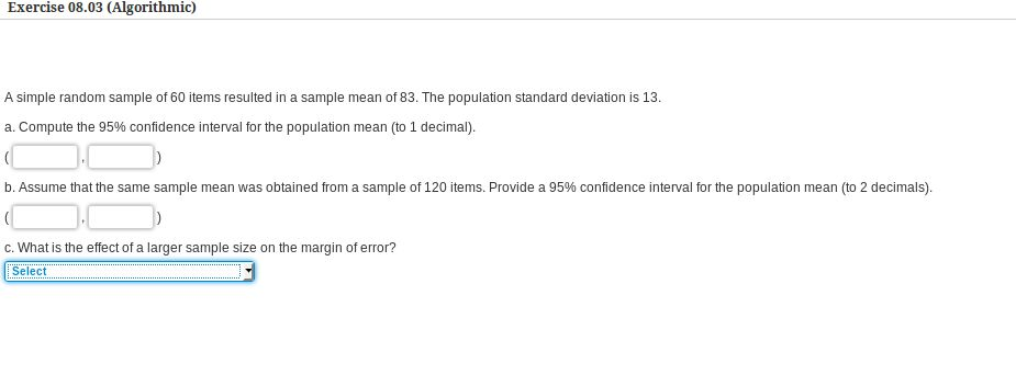 Solved Exercise 08.03 (Algorithmic) A simple random sample | Chegg.com